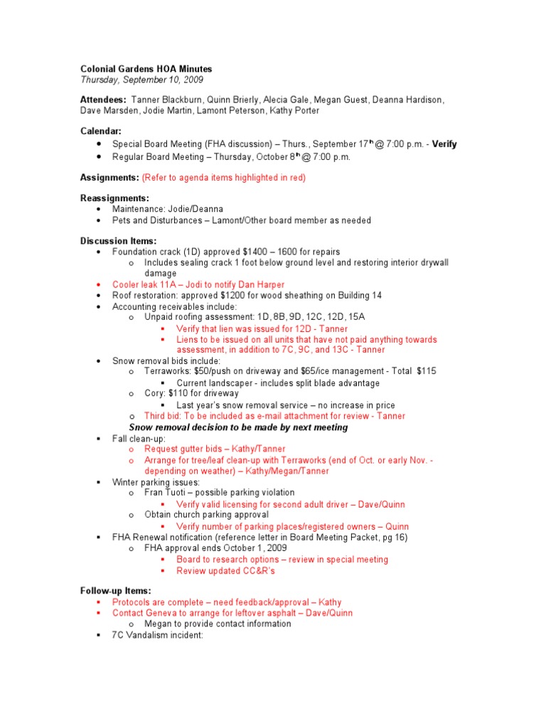 Colonial Gardens HOA Minutes | PDF | Nature | Business