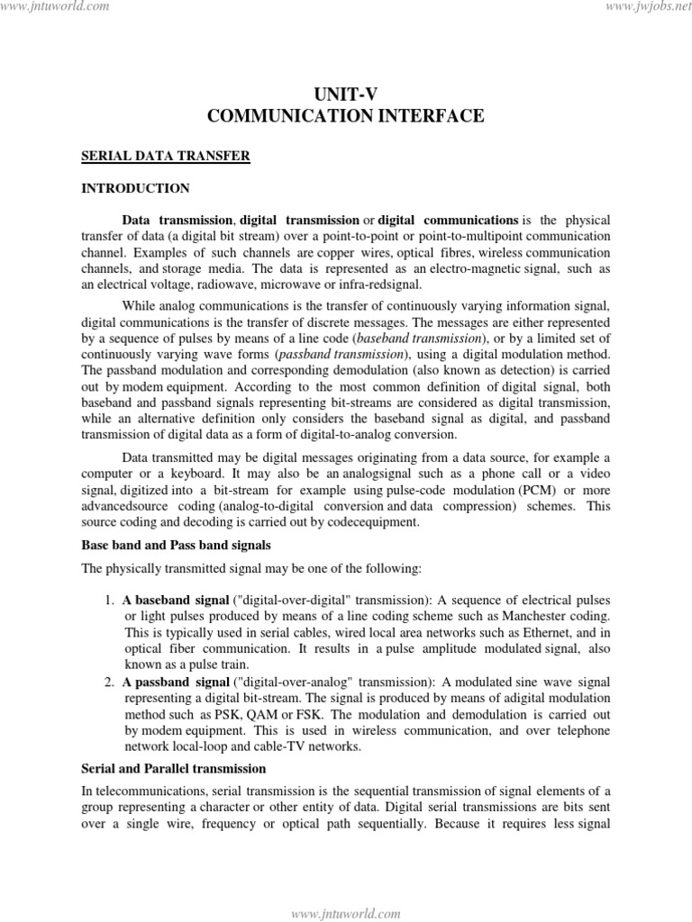 Unit-V Communication Interface | PDF | Data Transmission | Modulation