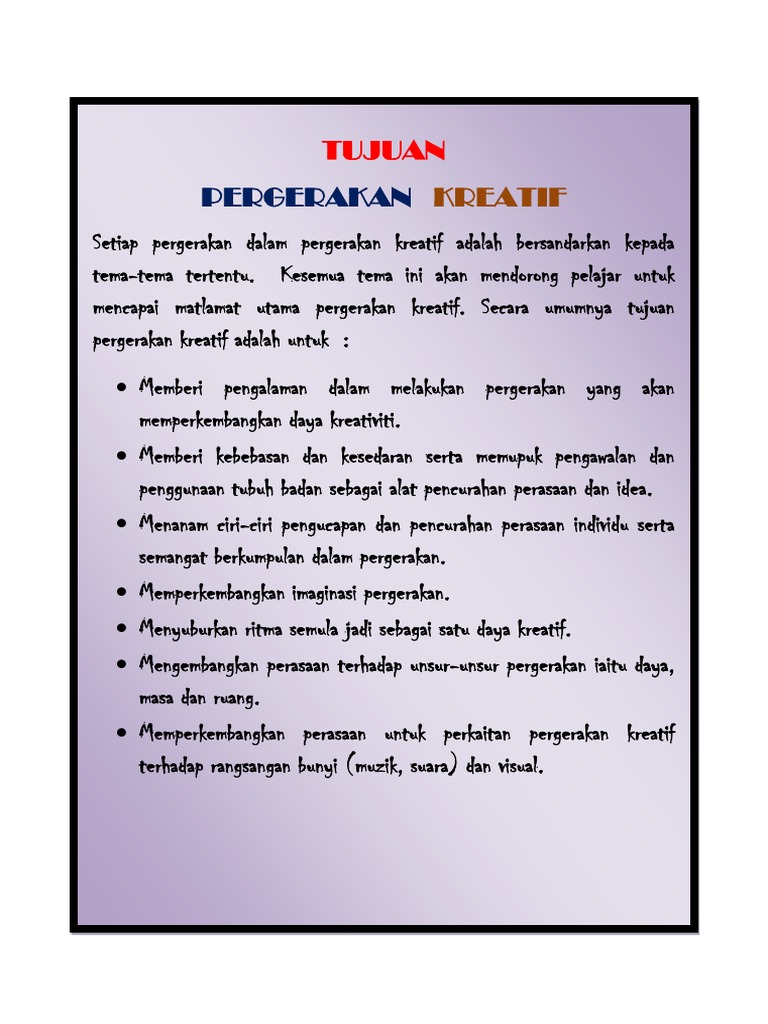 Tujuan Pergerakan Kreatif | PDF | Karier & Perkembangan | Pengembangan Diri