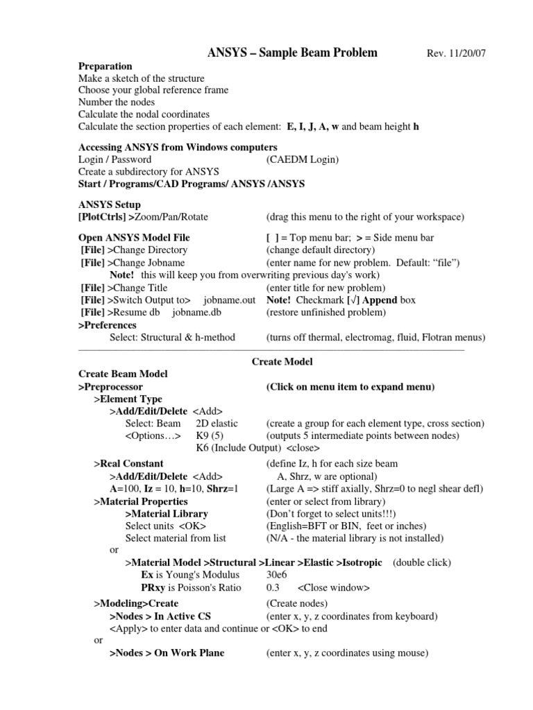ANSYS - Sample Beam Problem | PDF | Menu (Computing) | Directory (Computing)