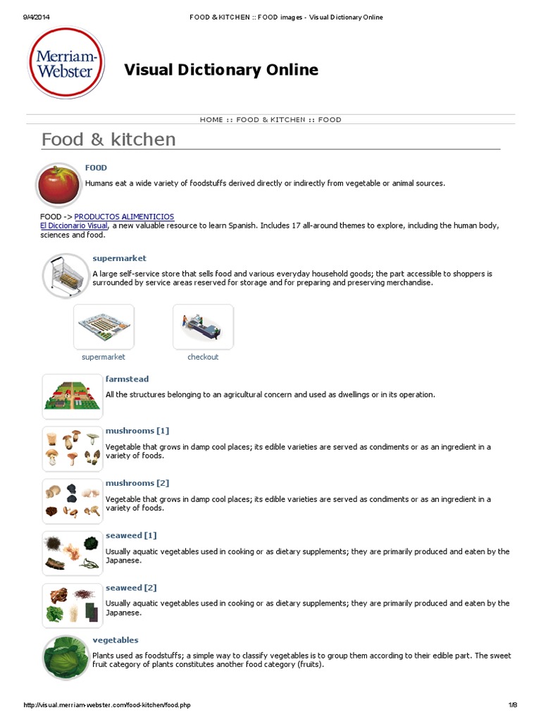 Food & kitchen: Visual Dictionary Online