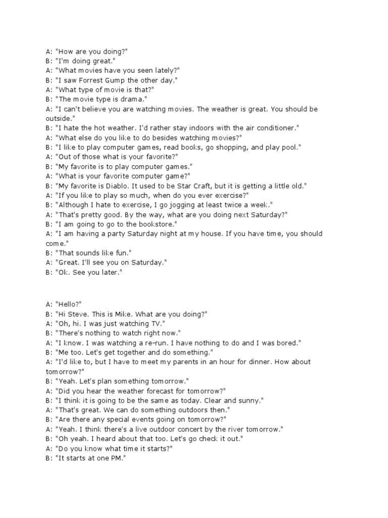 10 Dialogues Intermediate | PDF | Leisure