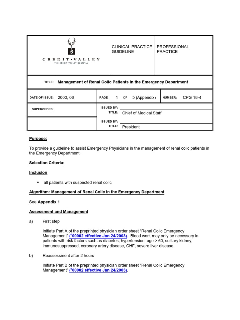 Renal Colic Management Guidelines ED | PDF | Kidney | Emergency Department