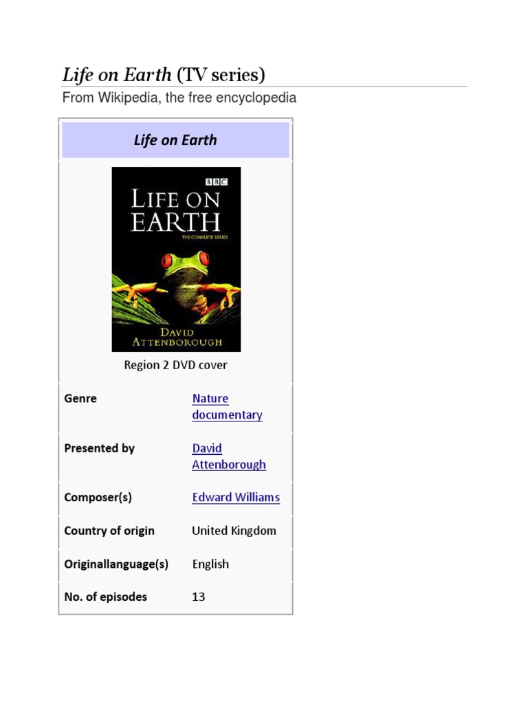 Life On Earth (TV Series) | PDF | Leisure | Entertainment (General)