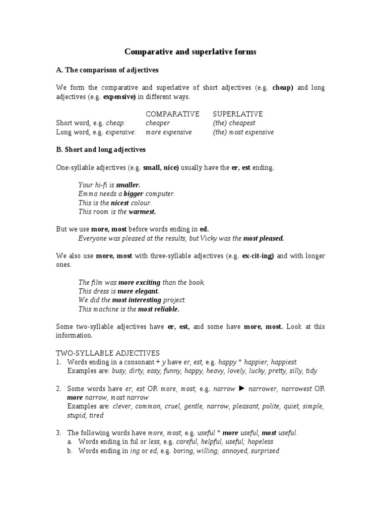 Comparative and Superlative Forms | PDF | Adjective | Syntactic ...