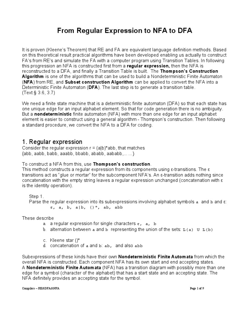 Constructing NFA and DFA from RE | PDF | Regular Expression | Models Of ...