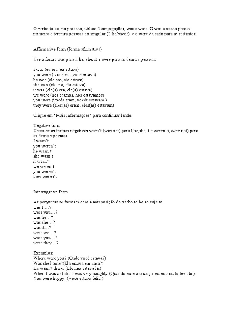 Verbo To Be - Past Tense | PDF | Language Arts & Discipline | Art