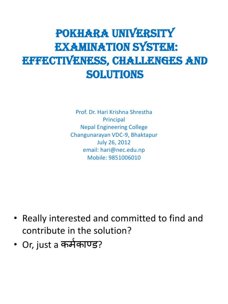 Pokhara University Examination System Effectiveness Challenges and ...