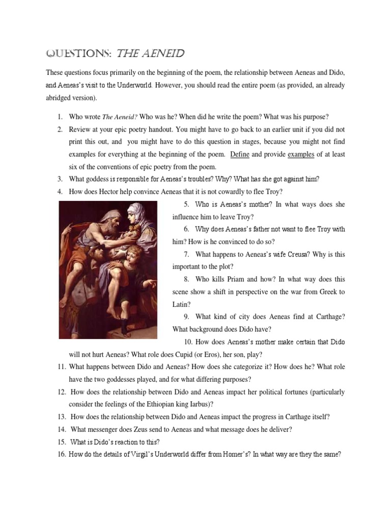 Questions For The Aeneid | PDF | Aeneas | Aeneid