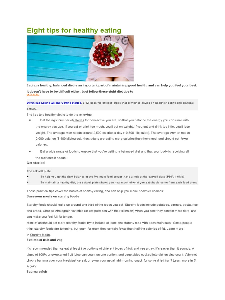 Eight Tips For Healthy Eating: Download Losing Weight: Getting Started ...