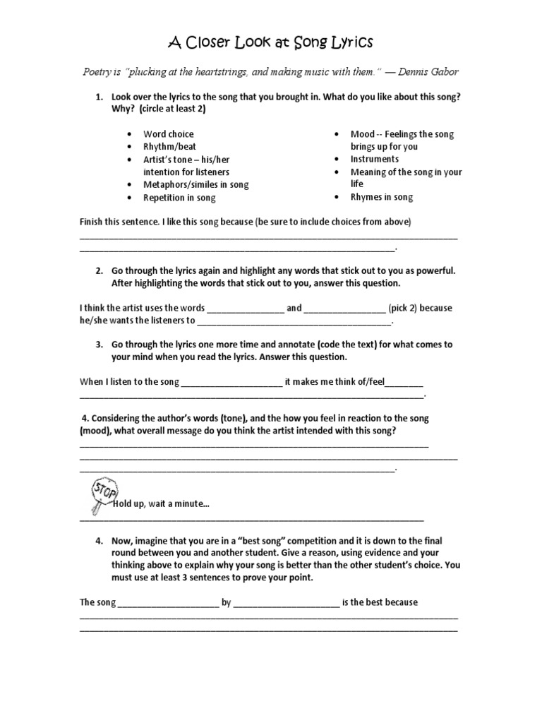 Analyzing Song Lyrics for Meaning | PDF | Lyrics | Poetry
