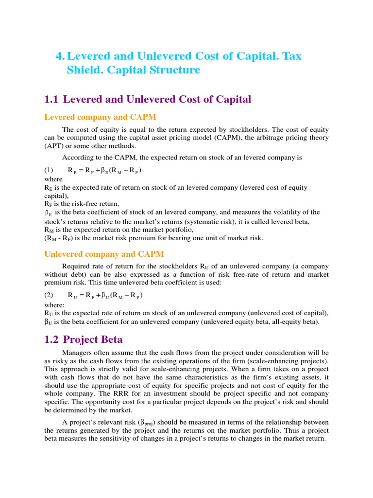 Levered Vs Unlevered Cost of Capital. | PDF | Capital Asset Pricing ...