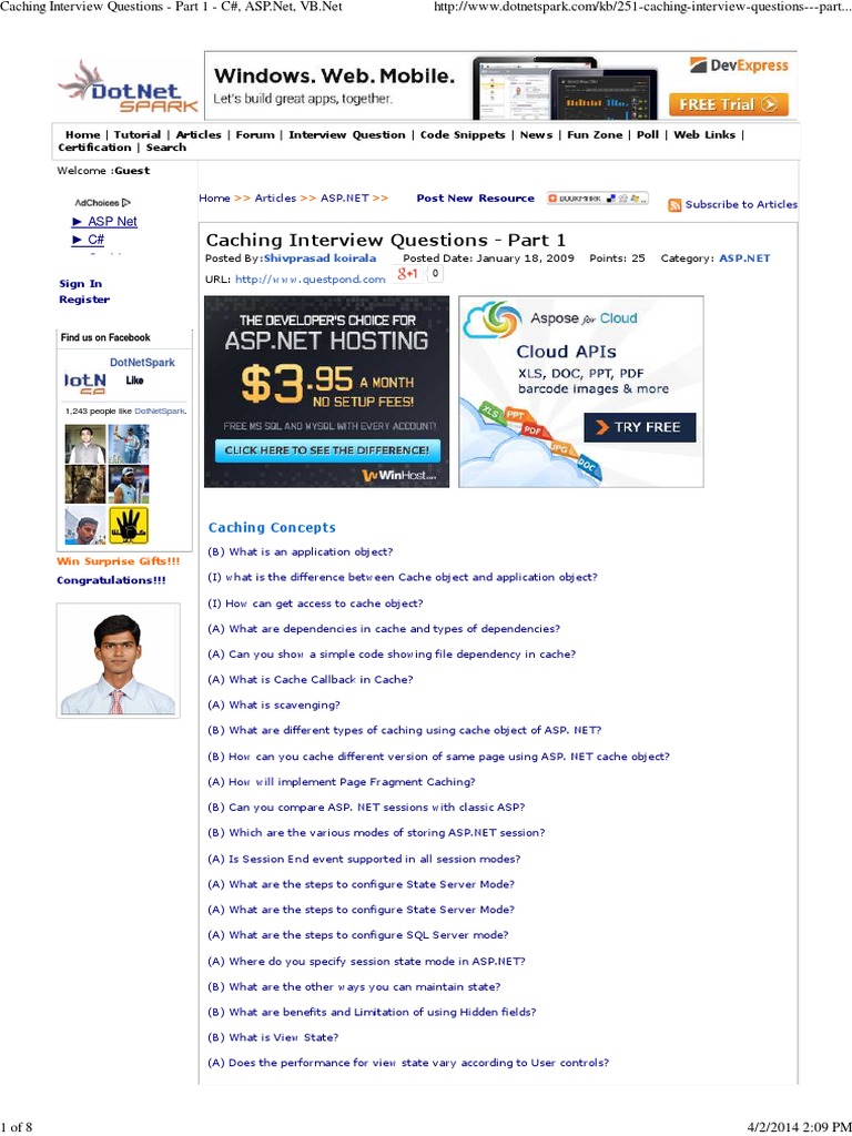Caching Interview Questions Part 1 C Asp Net Pdf Cookie Active Server Pages