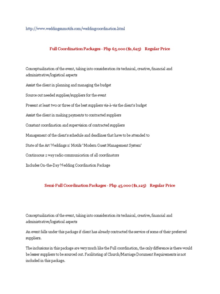 Wedding Coordination Packages Overview | PDF | Wedding | Social Events