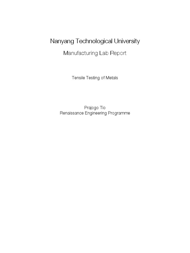 Nanyang Technological University: Manufacturing Lab Report | PDF ...
