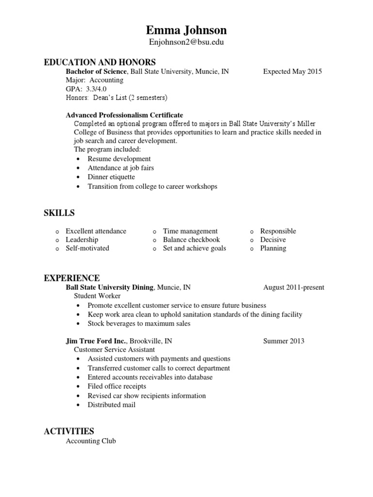 Emma Johnson's Accounting Resume | PDF