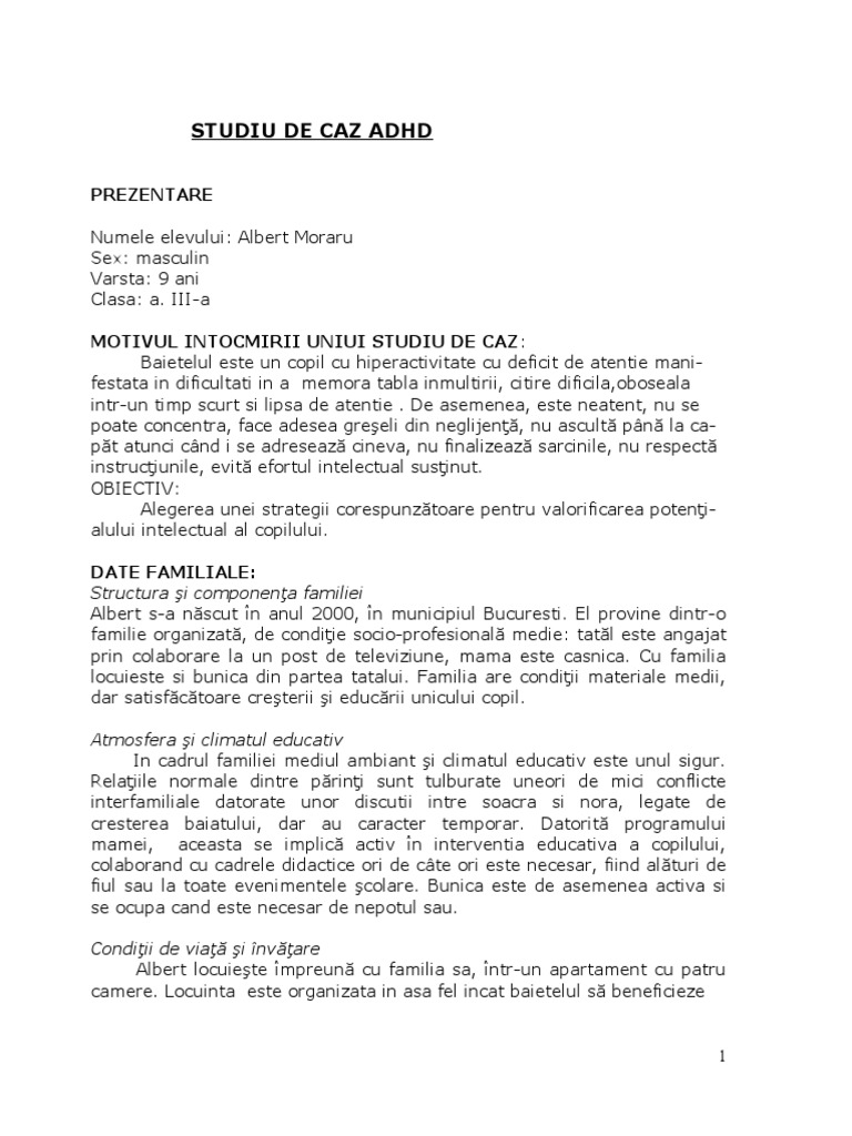 Studiu de Caz Adhd Virtosu Veronica | PDF