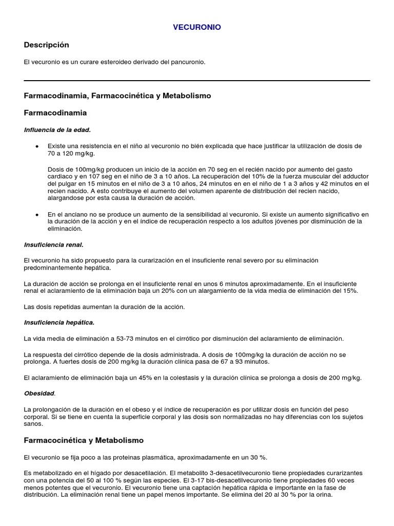 VECURONIO | Farmacocinética | Tratamientos médicos