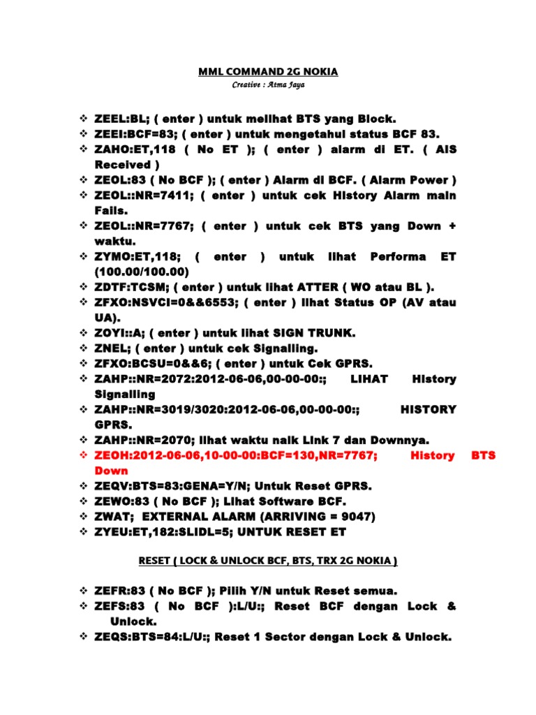 MML Command 2g and 3g Nokia | PDF