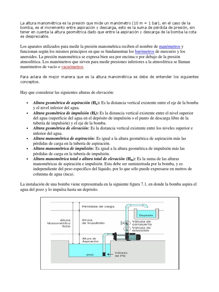 Altura Manométrica en Bombas de Agua | PDF | Ciencia y matemáticas