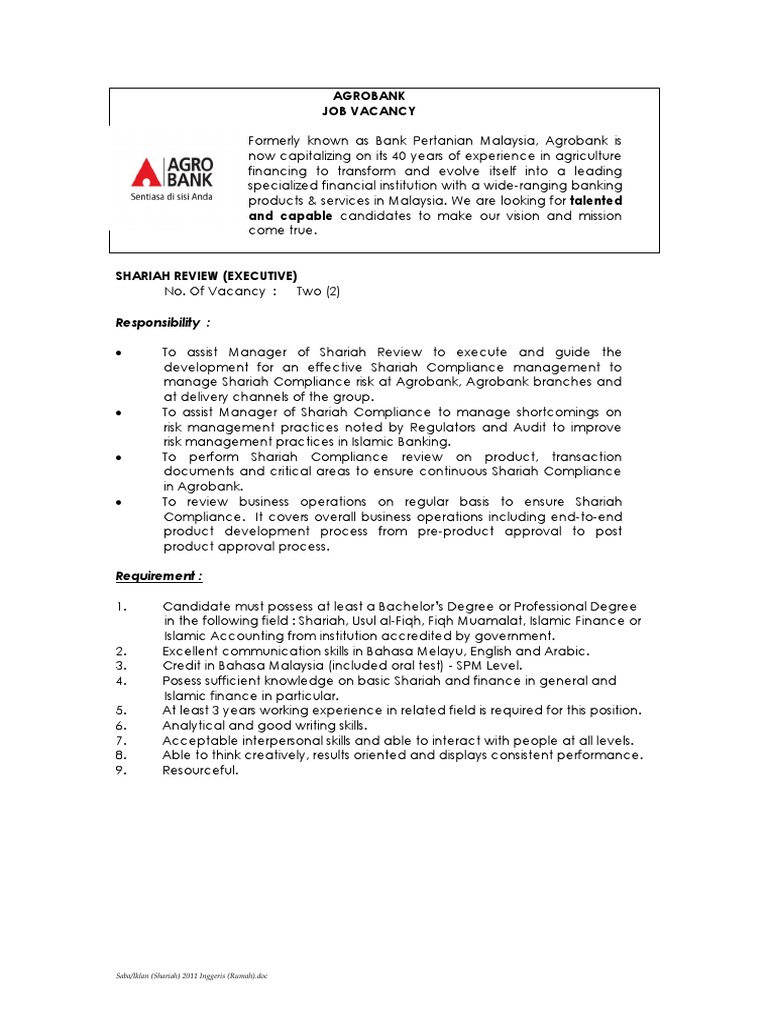 Shariah Review (Executive) - Agro Bank | PDF | Islamic Banking And ...