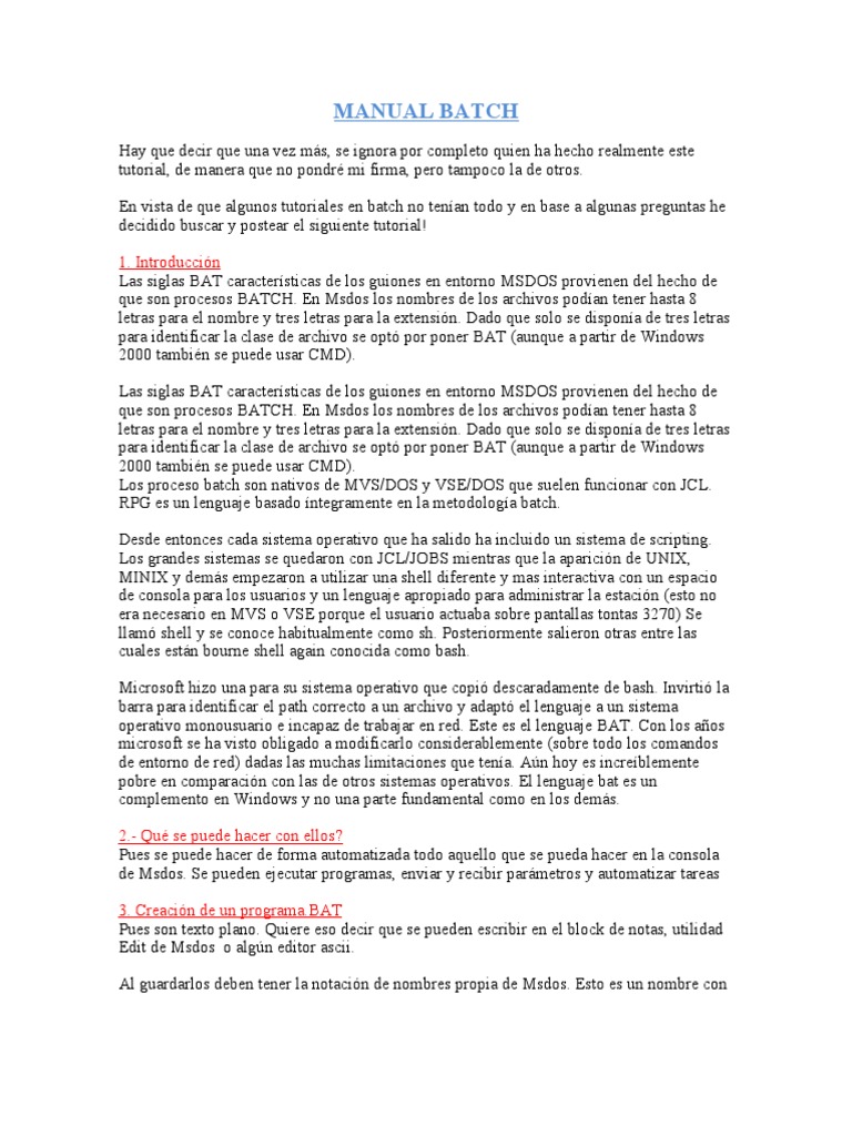 Manual Completo de Lenguaje Batch | PDF | Protocolo de transferencia de ...