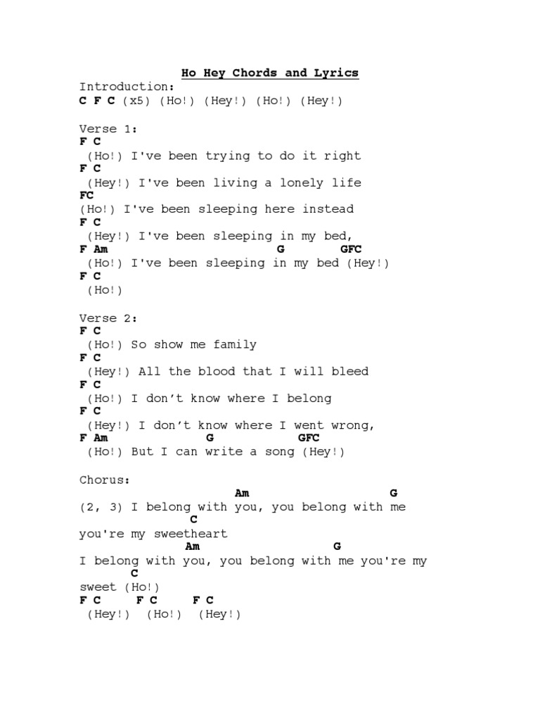 Ho Hey Chords and Lyrics Guide | PDF | Art