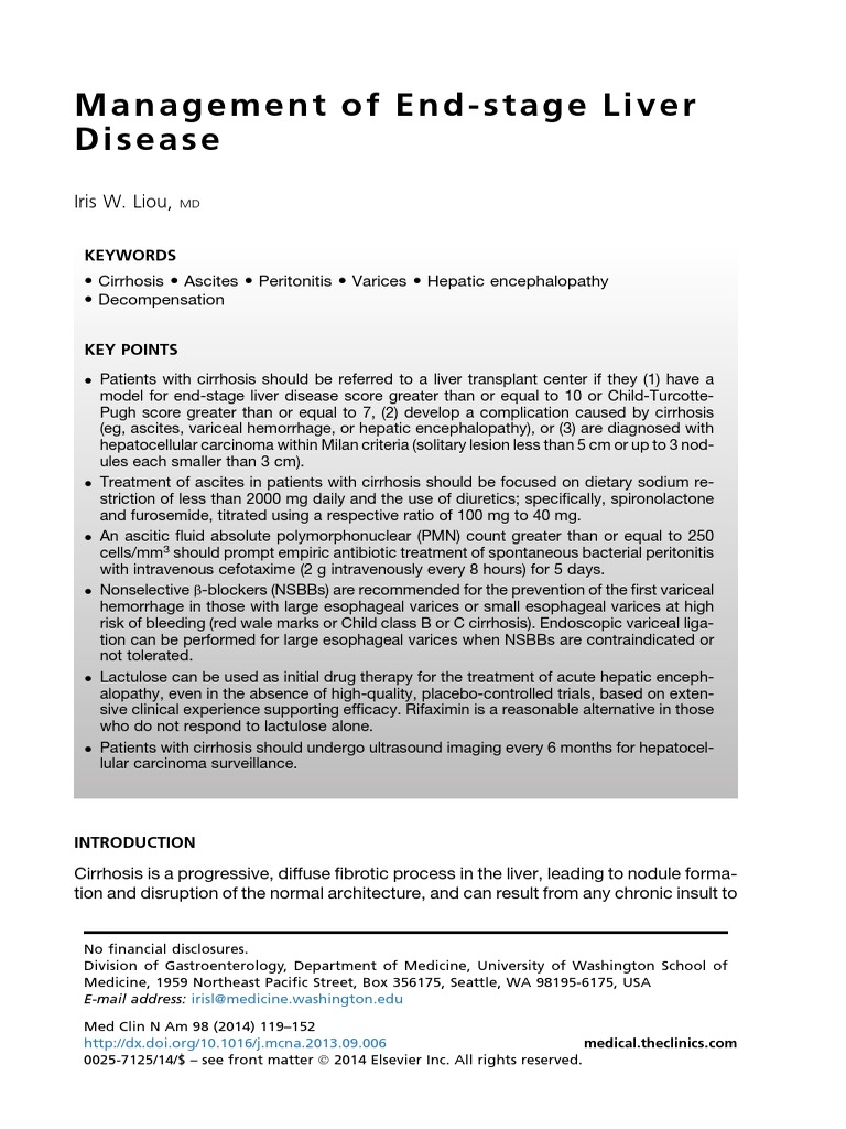 Management of End-Stage Liver Disease | PDF | Cirrhosis | Hepatitis