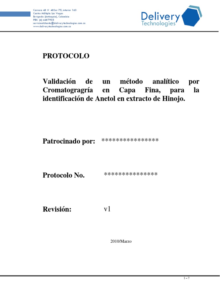 Modelo Protocolo Validacion Tecnica Analitica CCD | Valoración | Acetato | Prueba gratuita de 30 ...