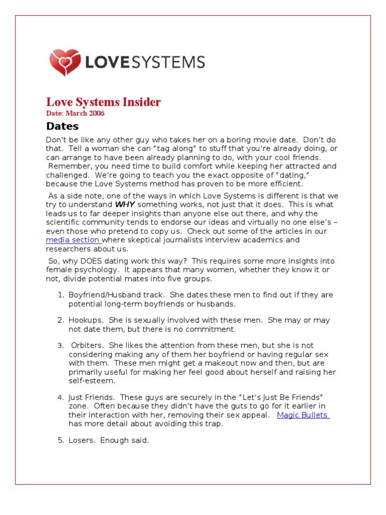 Love Systems Insider: Guide To Dates & Dating PART 1 | Download Free ...