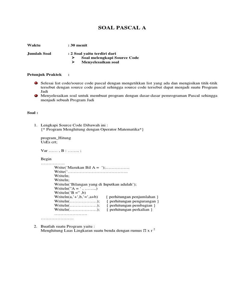 Soal Soal Pascal | PDF