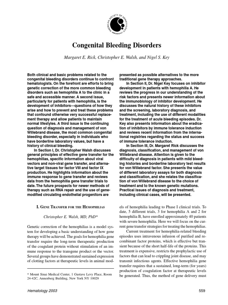 Congenital Bleeding Disorders | PDF | Viral Vector | T Cell