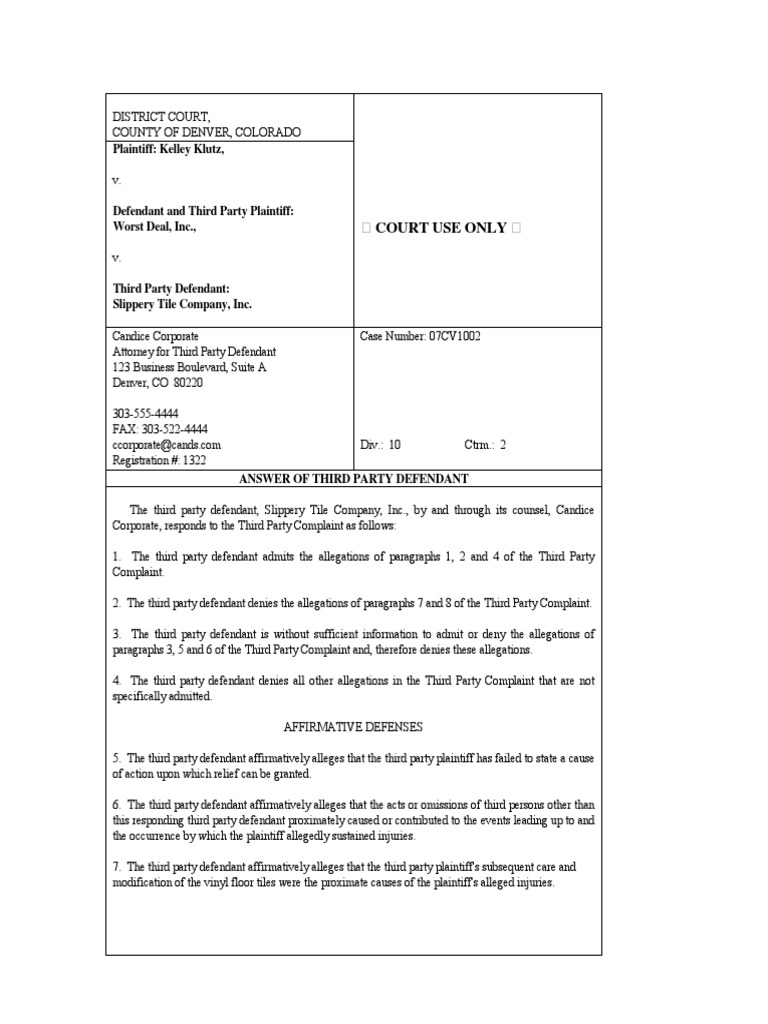 Answer To 3 RD Complaint | PDF | Defendant | Plaintiff