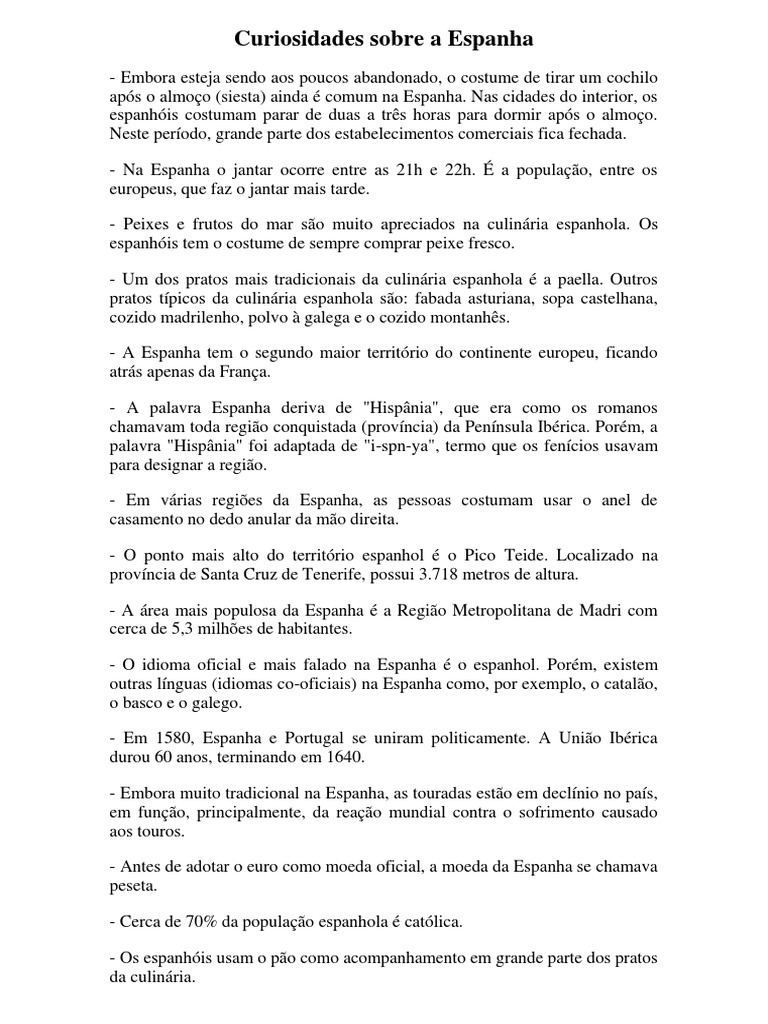 Curiosidades Sobre A Espanha | PDF | Espanha