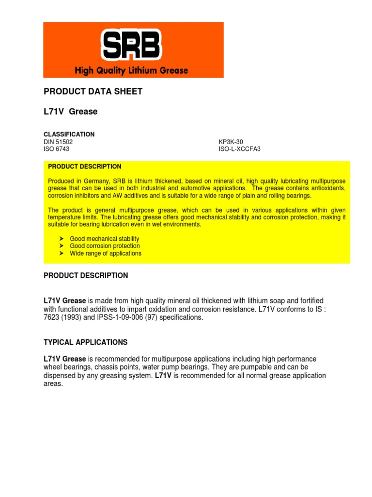 SRB Grease Details | PDF | Materials | Chemical Substances