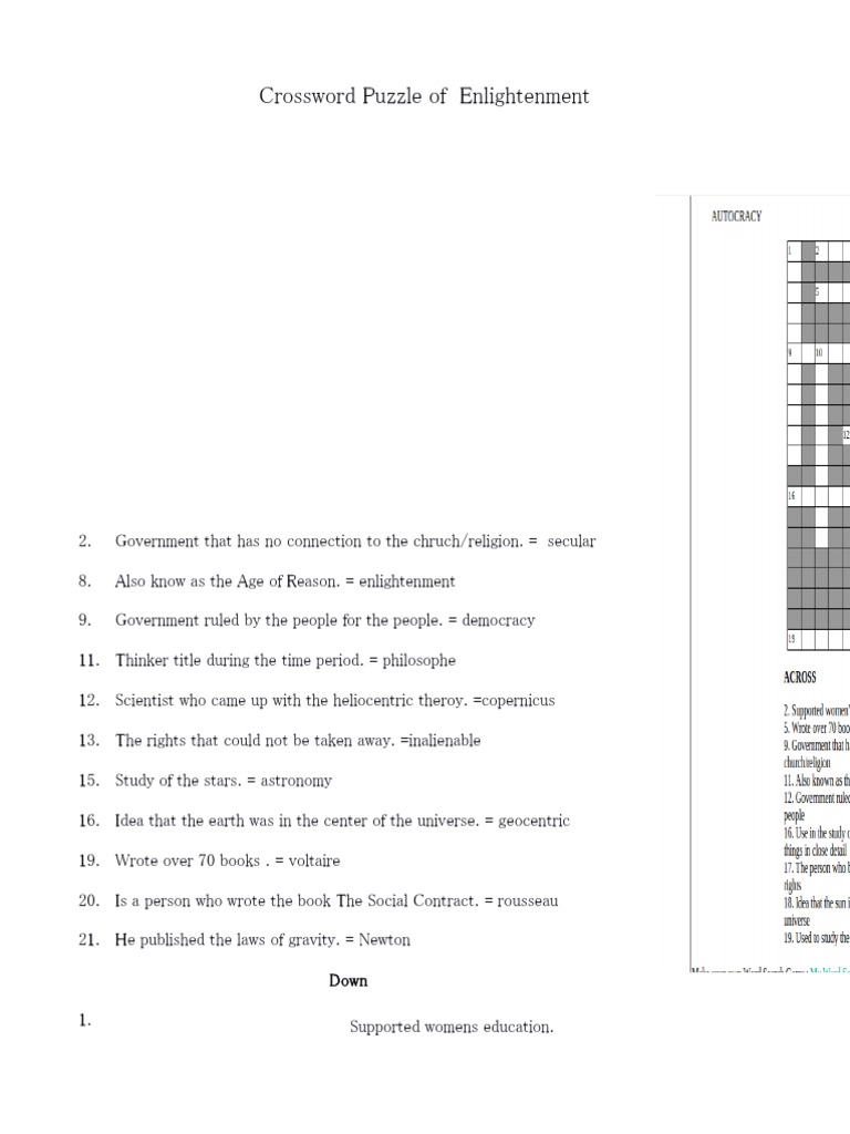 Crossword Puzzle of Enlightenment | PDF | Age Of Enlightenment ...