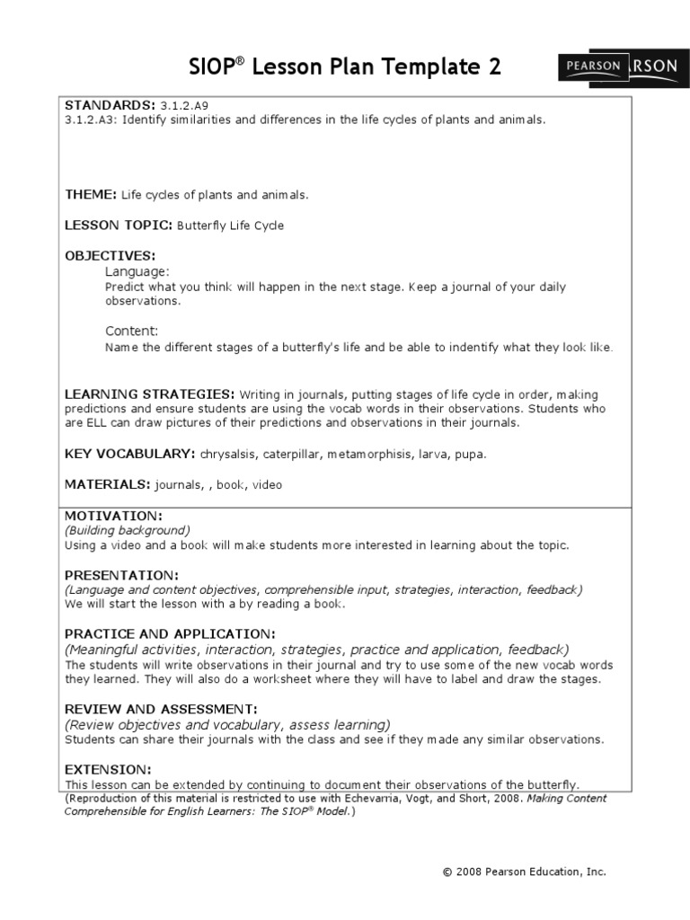Siop Lesson Plan Template2 | PDF