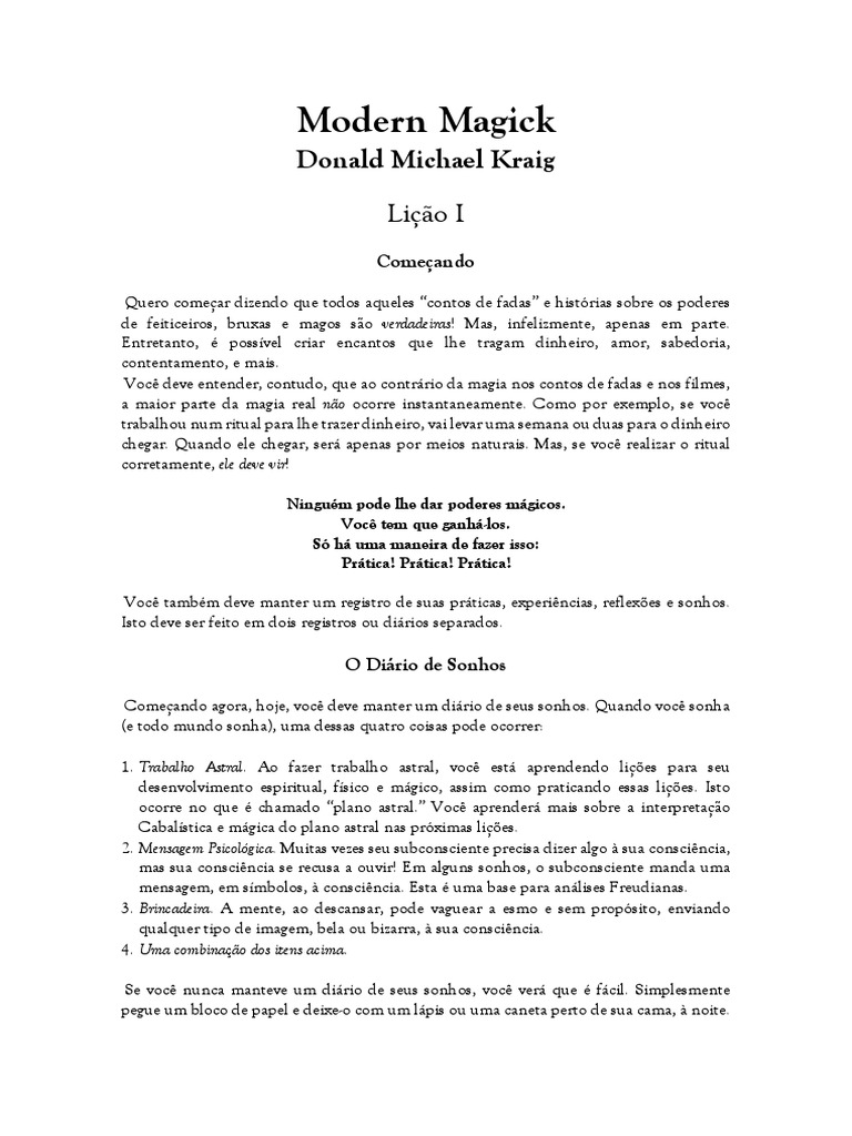 Modern Magick, Donald Michael Kraig - Lição 01 | PDF | Tarô | Aleister ...