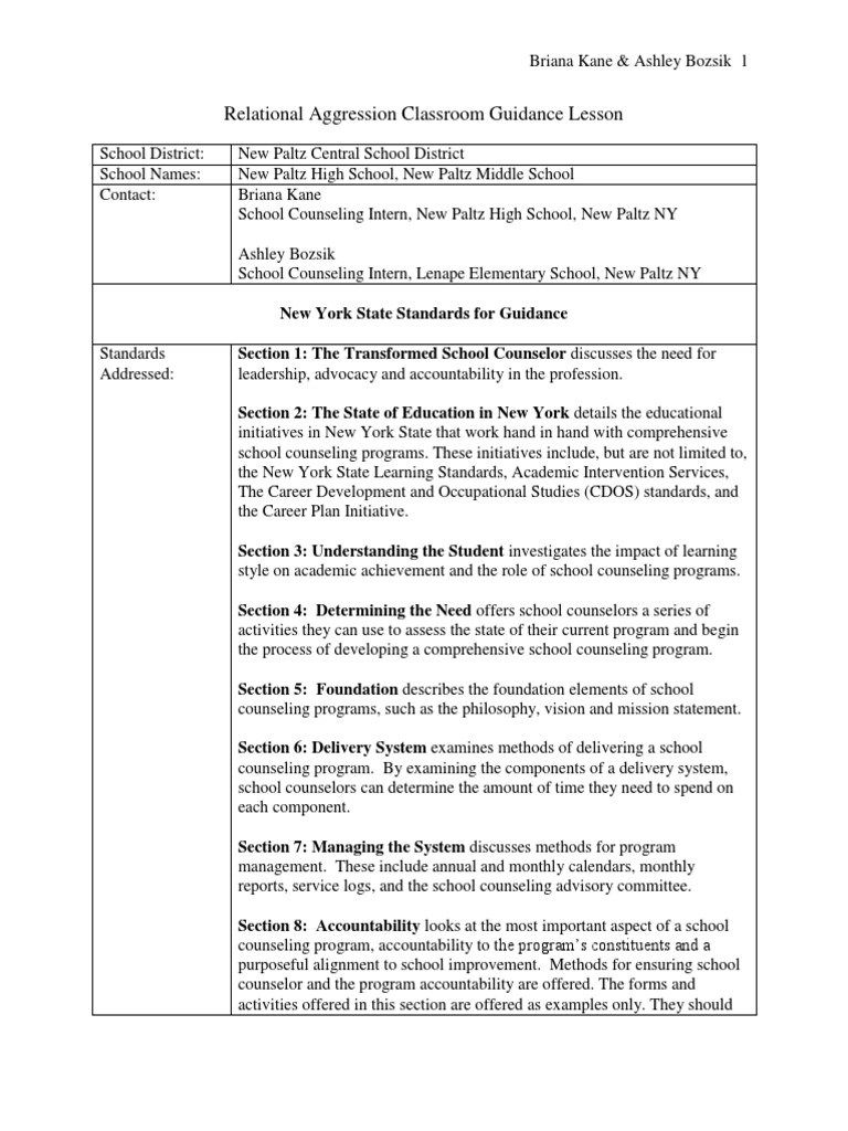 Relational Aggression Classroom Guidance Lesson | PDF | School ...