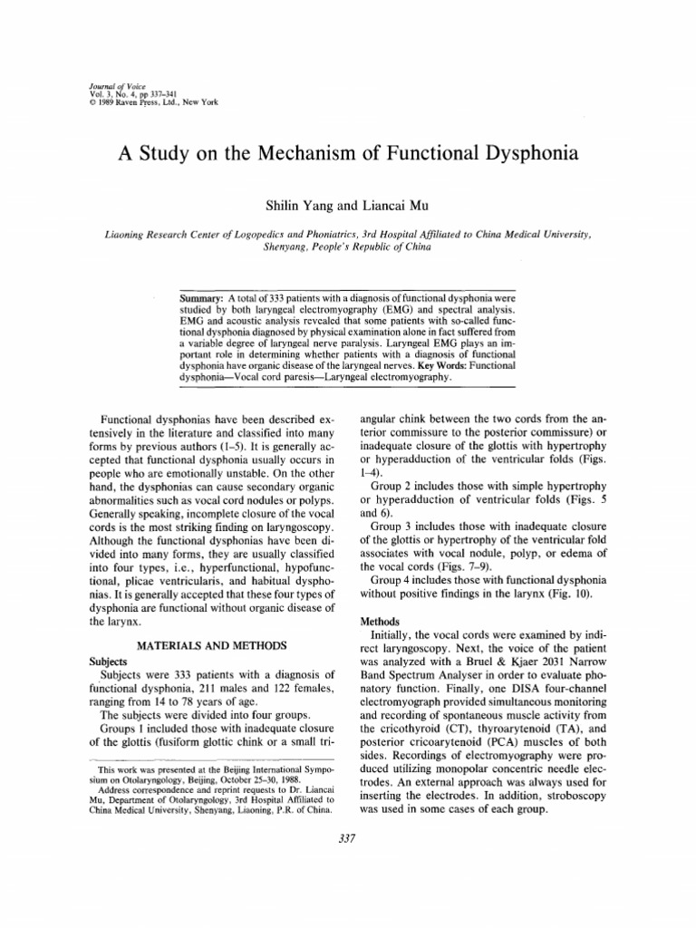 A Study On The Mechanism of Functional Dysphonia | PDF ...
