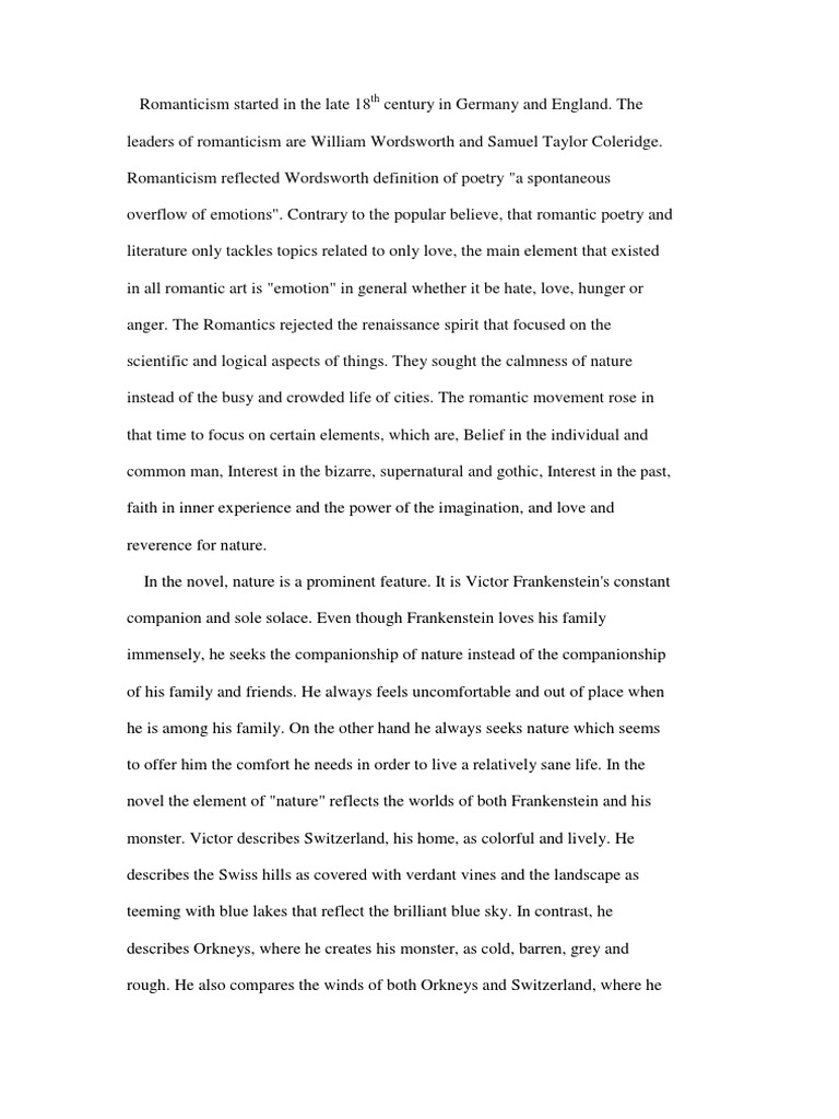 Romanticism in Frankenstine | PDF | Romanticism | Frankenstein