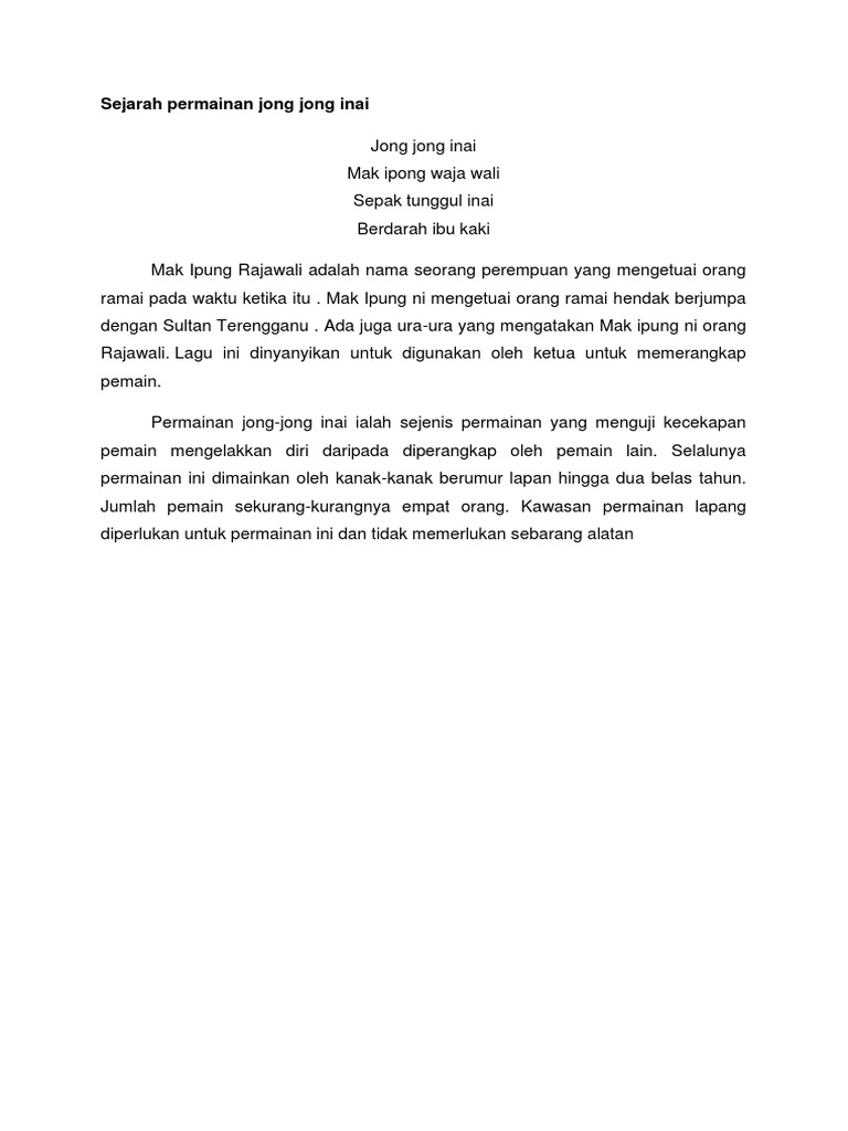 Sejarah Permainan Jong Jong Inai | PDF