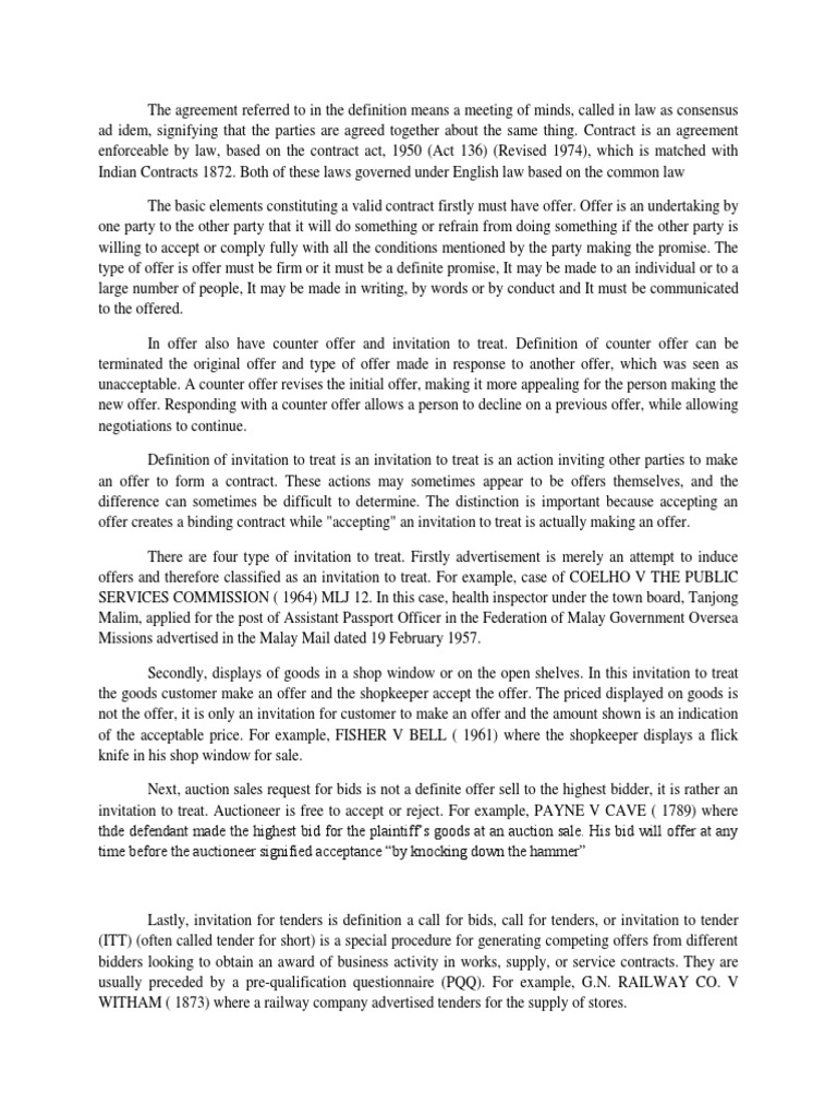 Summarize Law Contract | Consideration | Breach Of Contract