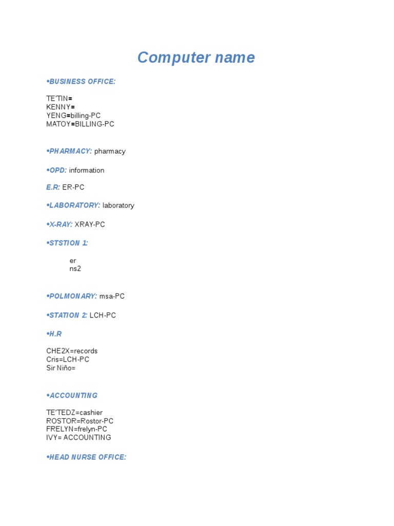 Computer Names by Department | PDF | Business | Technology & Engineering
