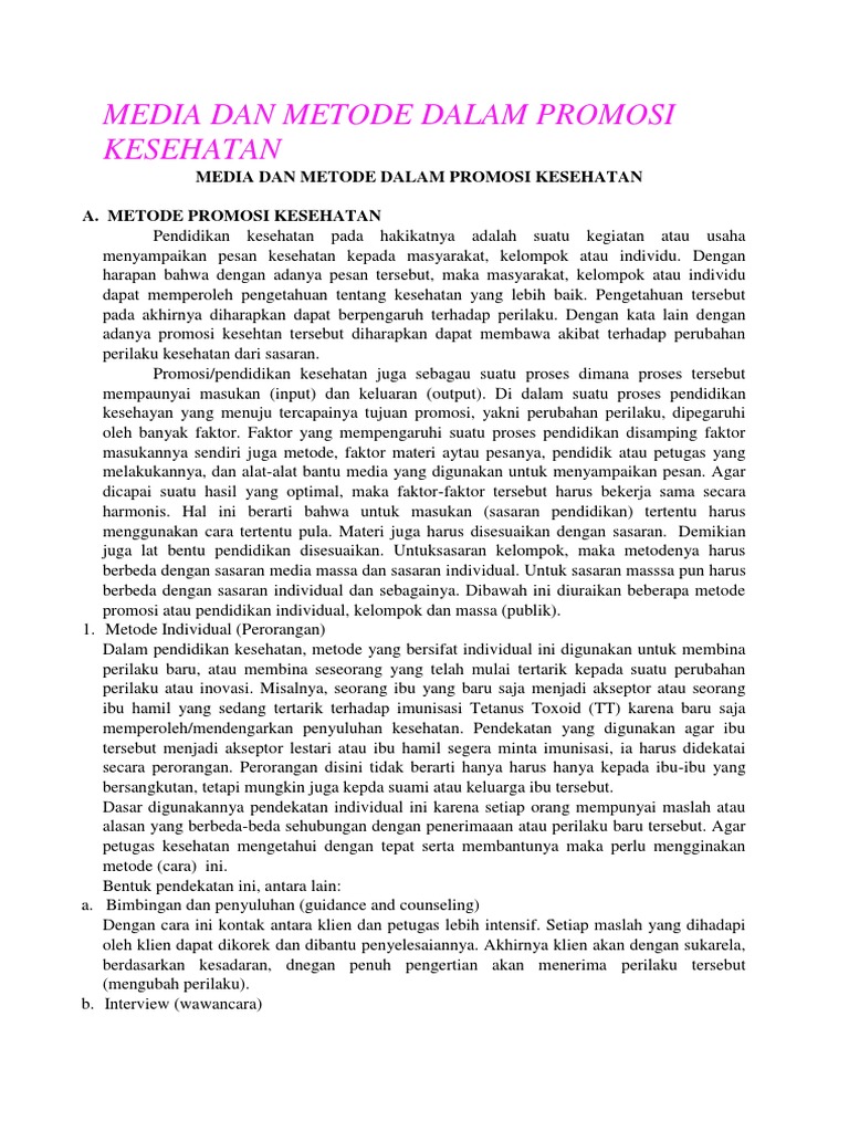 Media Dan Metode Dalam Promosi Kesehatan | PDF