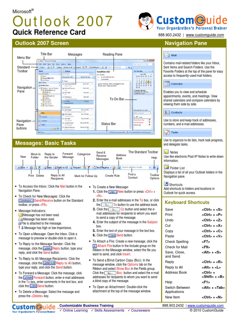 Outlook Quick Reference 2007 | PDF | Microsoft Outlook | Email