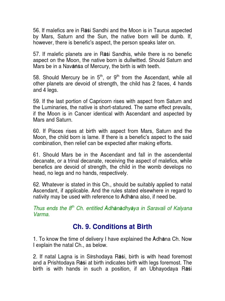 Saravali Astrology: Birth Conditions | PDF | Religion & Spirituality