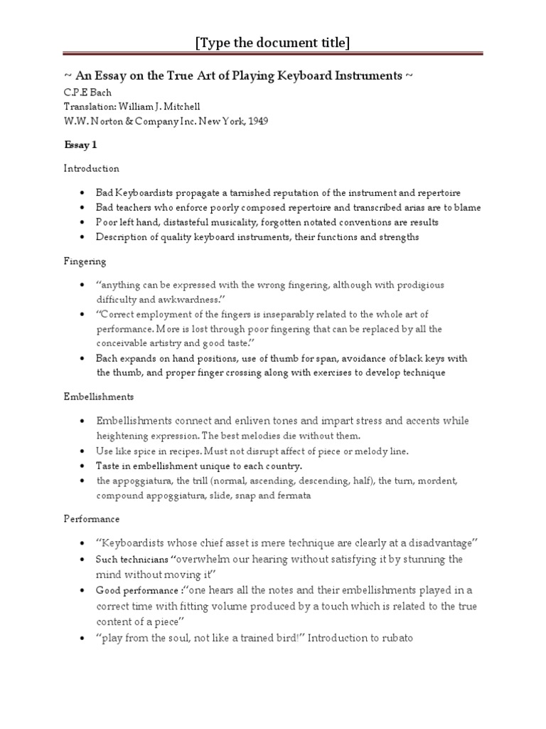 An Essay On The True Art of Playing Keyboard Instrument Handout | PDF ...