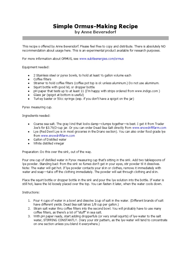 Simple DIY Ormus Recipe Using Sea Salt and Lye | PDF | Sodium Hydroxide ...