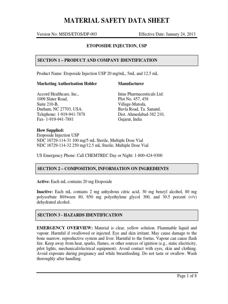 Msds Etoposide DP 003 | PDF | Toxicity | Firefighting